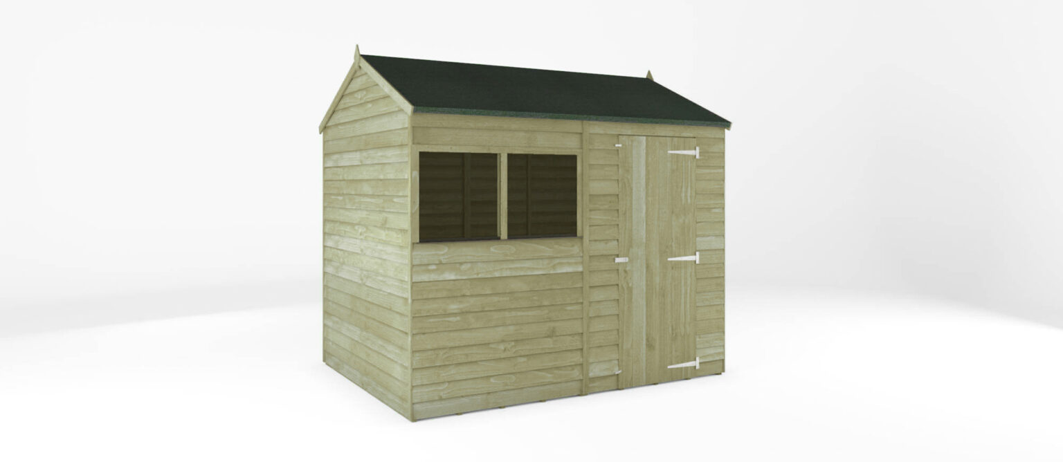 Mercia 8×6 Overlap Green Dip Treatment Reverse Apex Timber Shed → ...