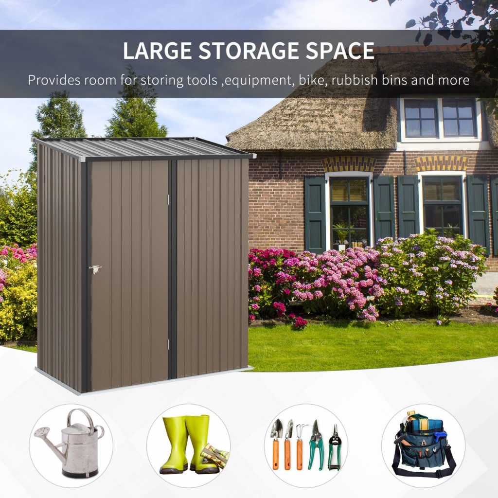 Outsunny 5ft x 3ft Metal Garden Storage Shed – Brown → ShedMaster UK ...