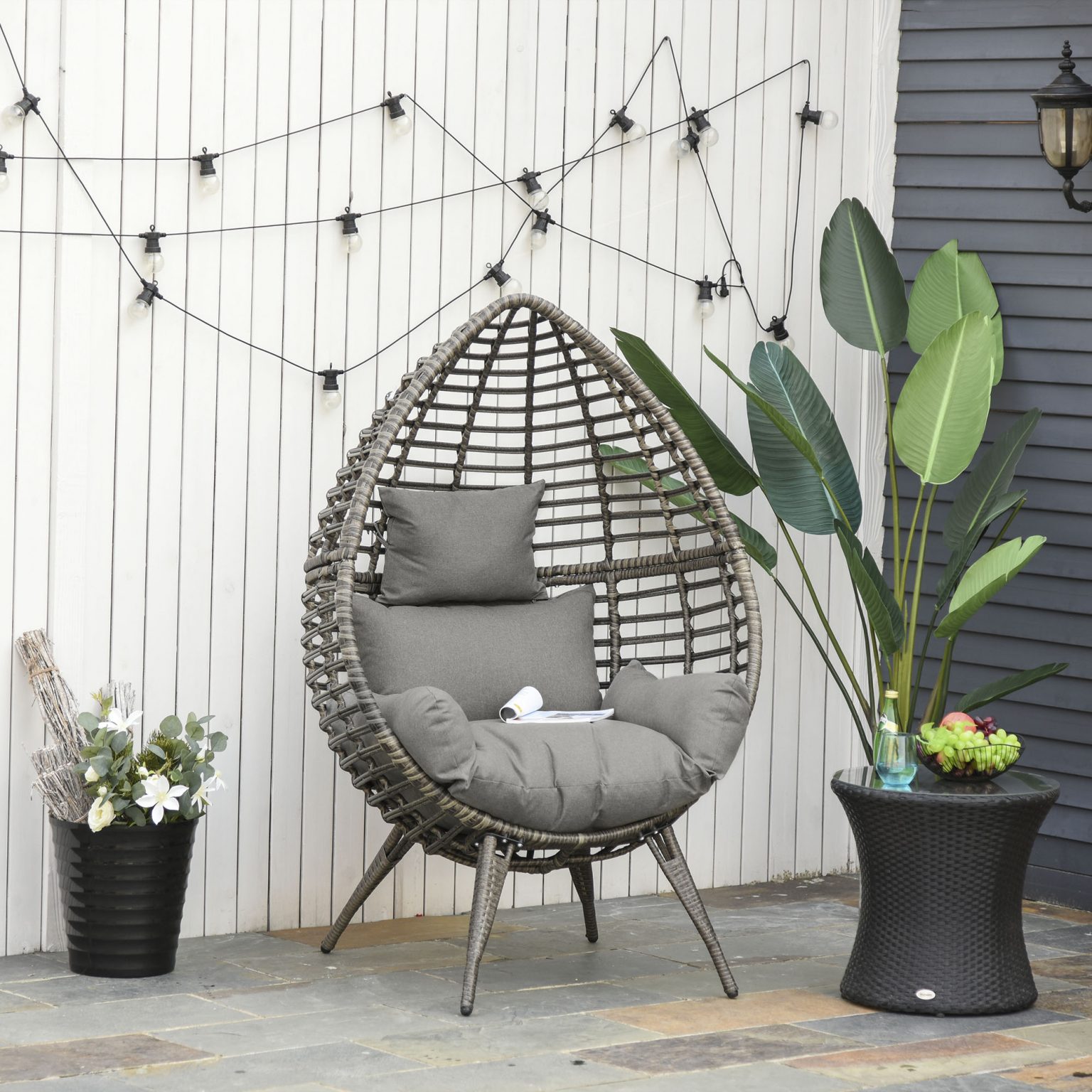 Outsunny Rattan Outdoor Teadrop Egg Chair- Grey → ShedMaster UK ...