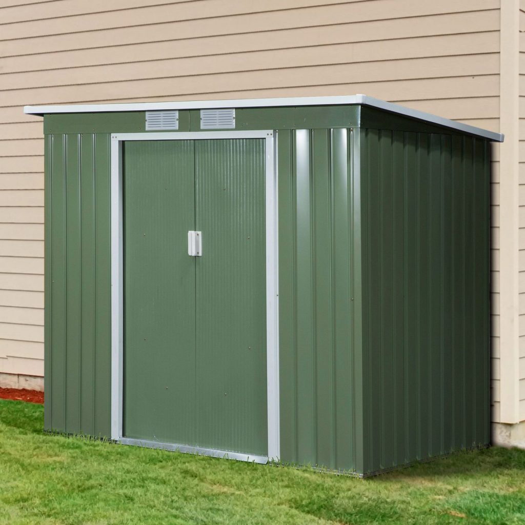 Outsunny 6.5’x4′ Metal Pent Garden Storage Shed with Foundation Grid ...