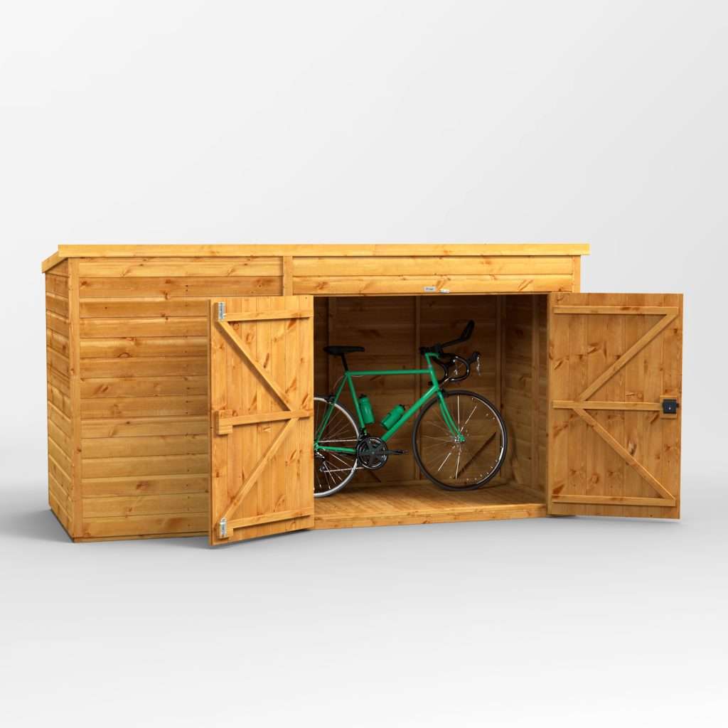 Power 10’x4′ Tongue and Grove Timber Pent Bicycle Shed → ShedMaster UK ...