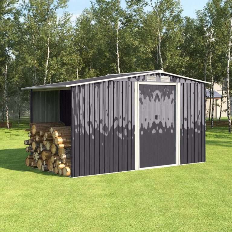 Living and Home 11×7 Metal Apex Shed with Side Store – Charcoal Black → ...