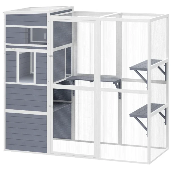 Outsunny PawHut Wooden Catio Cat Outdoor Enclosure with 3 Platforms ...