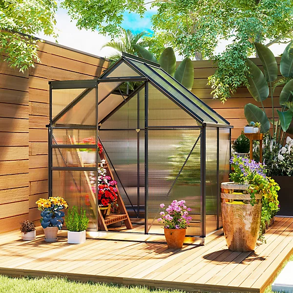 Outsunny 6’x4′ Clear Walk-In Polycarbonate Greenhouse – Grey → ...